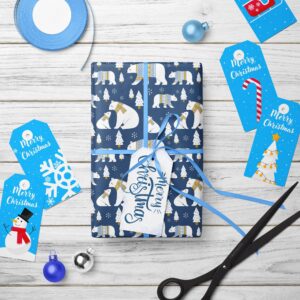 RiukRaiu Blue Christmas Wrapping Paper for Kids Adults - Winter Forest & Reindeer, Polar Bears, Country Houses, Holiday Cookies Designs - Xmas Gift Wrap with 6 Jumbo Sheets, 40 x 28 Inches Each