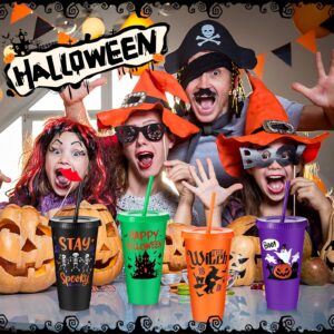 Chuangdi 30 Pack Halloween Plastic Tumbler with Lids and Straws 24 Oz Reusable Halloween Plastic Cups Spooky Halloween Party Cups Bulk for Kids Adults Halloween Party Birthday Supplies(Pumpkin)