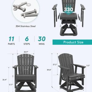 SERWALL Adirondack Swivel Glider Chair, HDPE Swivel Glider for Outdoor, All-Weather Glider Chair for Porch, Balcony, Slate Grey