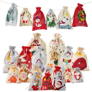 ARPADAMO 24 Pieces Christmas 24 Days Advent Calendar Bags-2024 Christmas Countdown Calendar Christmas Drawstring Gift Bags-Reusable DIY Makeup Advent Calendar Set-for Home Party Decoration Gift