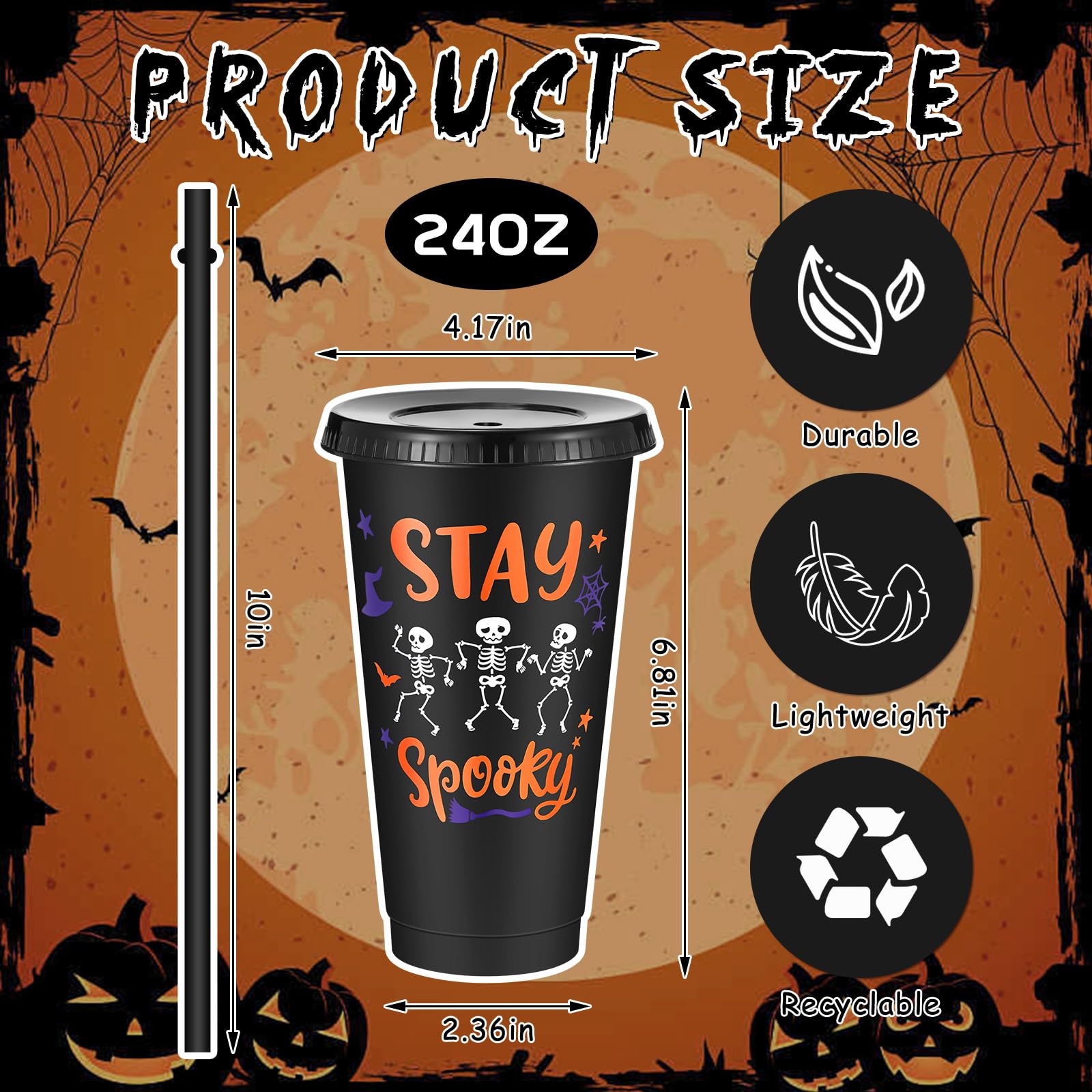 Chuangdi 30 Pack Halloween Plastic Tumbler with Lids and Straws 24 Oz Reusable Halloween Plastic Cups Spooky Halloween Party Cups Bulk for Kids Adults Halloween Party Birthday Supplies(Pumpkin)