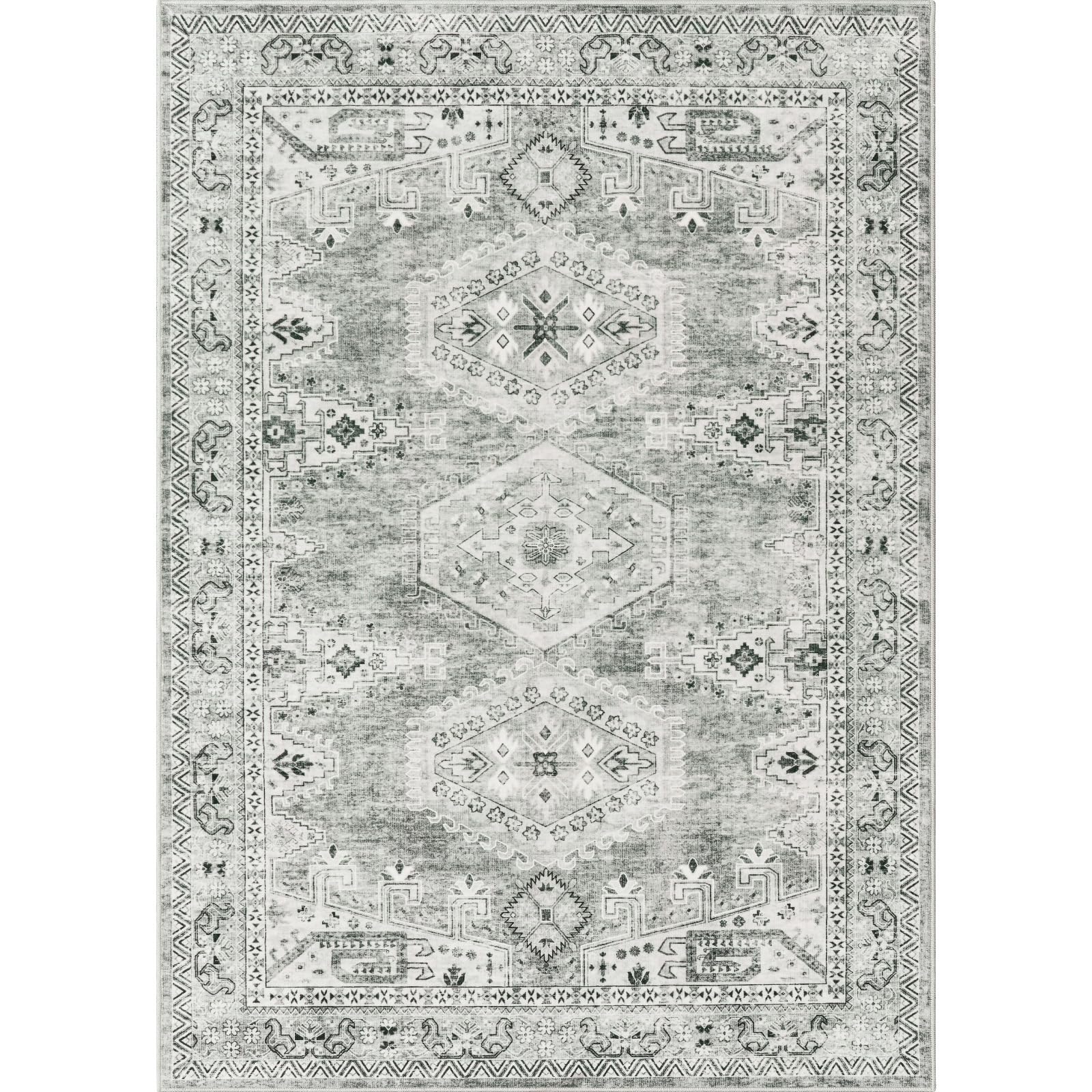 8x10 Area Rugs for Living Rooms, Stain Resistant Neutral Non-Slip Low Pile Carpet Machine Washable Rugs for Bedroom, Farmhouse, Office, Dining Room Clearance (Grey)