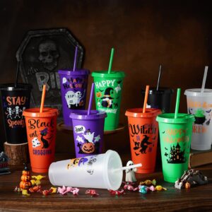 Chuangdi 30 Pack Halloween Plastic Tumbler with Lids and Straws 24 Oz Reusable Halloween Plastic Cups Spooky Halloween Party Cups Bulk for Kids Adults Halloween Party Birthday Supplies(Pumpkin)