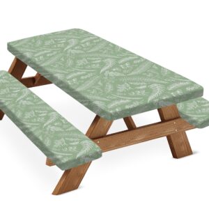 opalaughs sage green picnic table cover with bench covers 6 ft leaf elastic edges fitted table bench cover outdoor waterproof windproof camping essentials fitted tablecloth 3 pcs for 72" tables seats