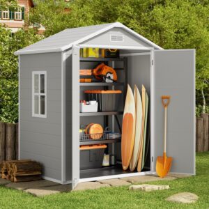 gizoon 6x4.4 ft plastic outdoor storage shed, resin garden tool sheds & outdoor storage house with single lockable door, resin shed for patio furniture, backyard garden patio lawn, grey