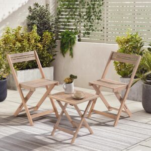 sunsitt patio furniture set 3 piece acacia wood bistro table and chairs set of 2 outdoor bistro patio set folding patio chairs and square table for balcony, porch, garden