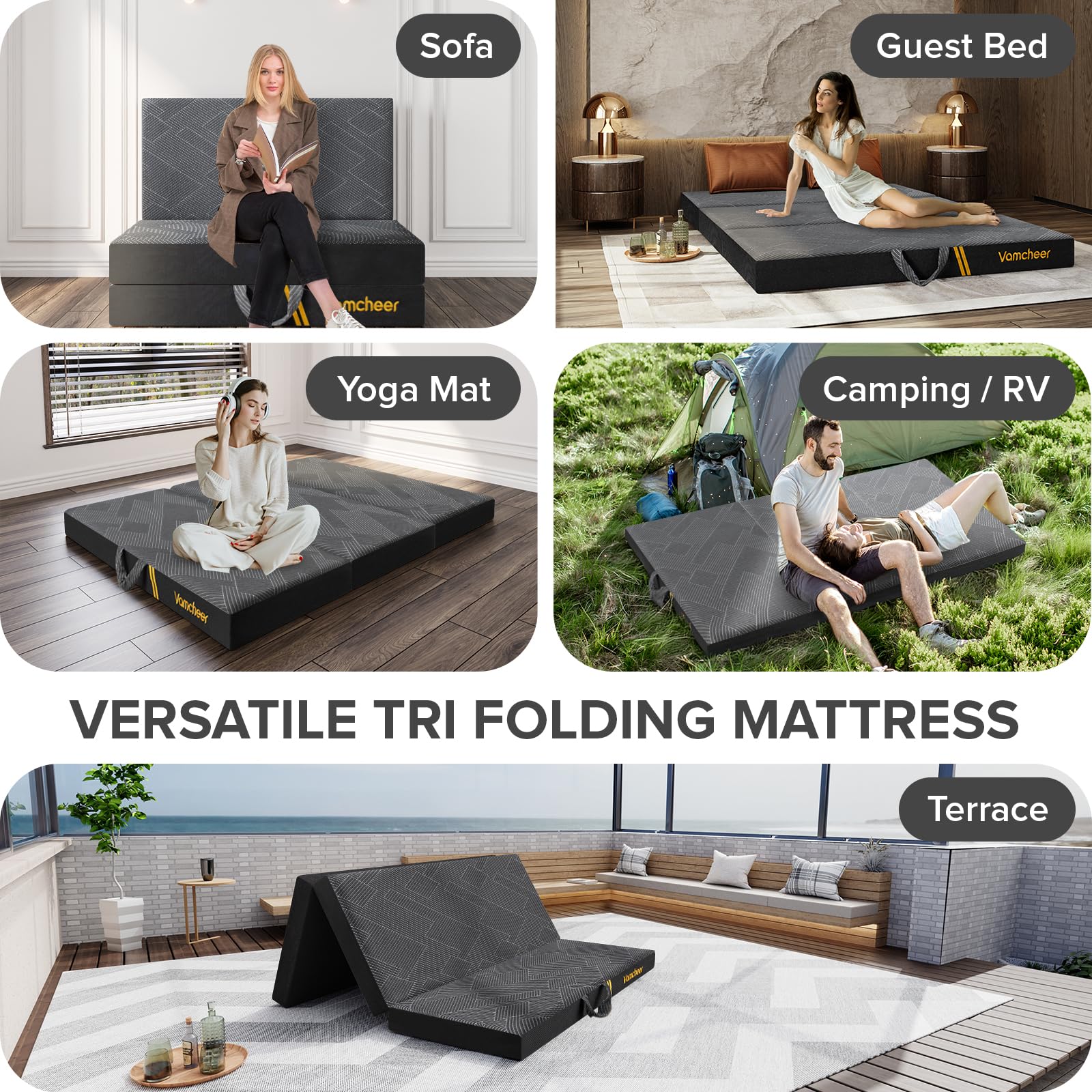 Tri Folding Mattress Twin Size - 4 Inch Foldable Mattress for Travel/RV/Camping/Road Trip/Guest Room/Yoga, Tri-fold Memory Foam Mattress with Washable Cover, Handle & Non-Slip Bottom, 75"x38"x4"