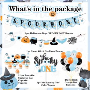 Blue Halloween First Birthday Decor, Boys Halloween Spooky One Banner Blue Cute Ghost Cake Topper Balloons for Halloween Theme 1st Birthday Party The Spooky One Little Boo Happy Boo Day Party Supplies