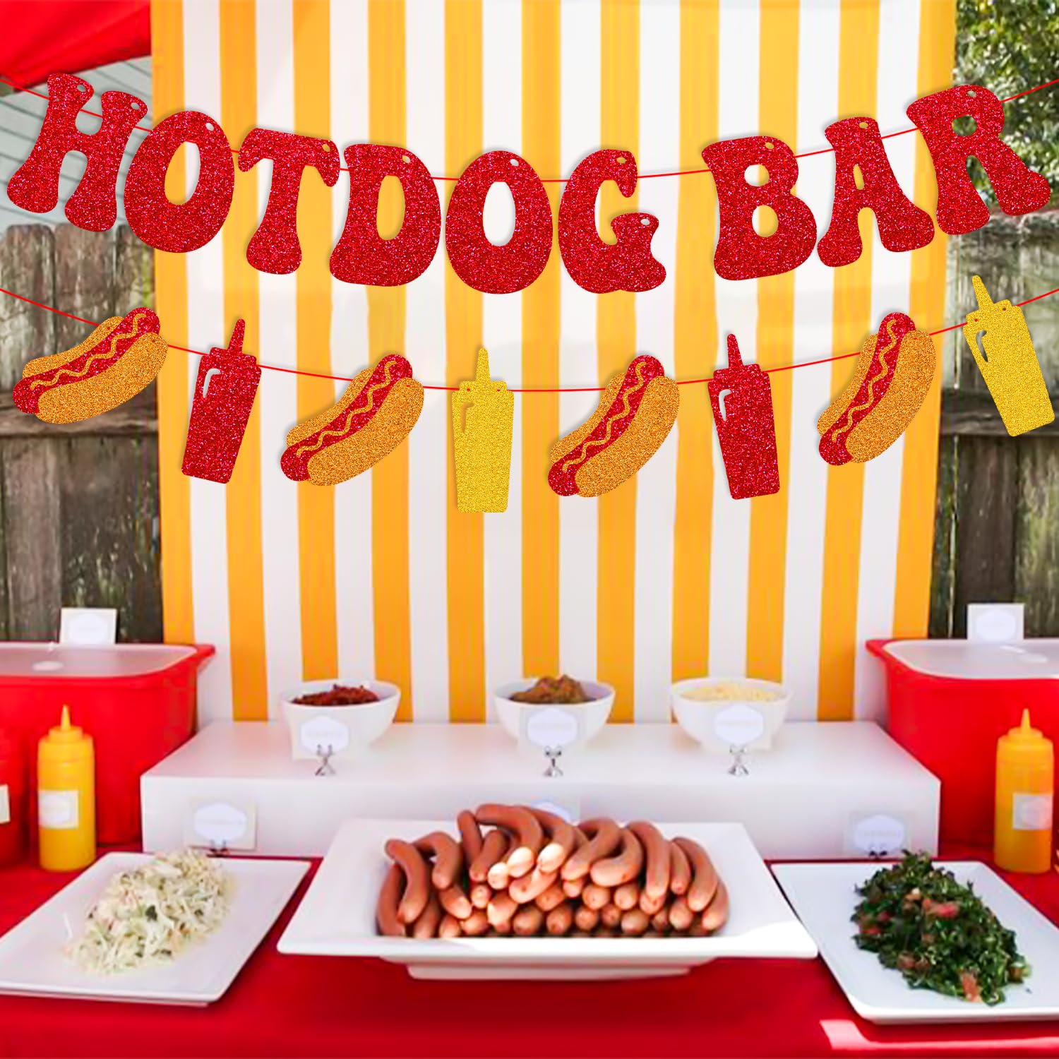 Hotdog bar Banner Hotdog Birthday Party Supplies for Children Kids Sausage Bday Party Decorations