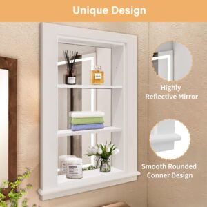 Jesantab 14 x 24 Recessed Medicine Cabinet, White Bathroom Cabinet Wall Mount, 3-Tier Wall Niche with Mirror, Shower Niche for Bathroom Storage