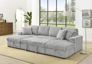 olodumare 122’’ oversized sleeper sectional sofa with pull out bed for living room, u-shaped convertible couch with double chaise storage for small space, plush comfy corduroy fabric furniture, grey