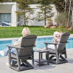 SERWALL Adirondack Swivel Glider Chair, HDPE Swivel Glider for Outdoor, All-Weather Glider Chair for Porch, Balcony, Slate Grey