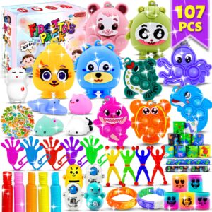 107pcs party favors for kids, fidget toy pack stocking stuffers birthday gift toys, carnival reward classroom prizes ,treasure box toys goodie bag stuffers pinata fillers for kids 8-12