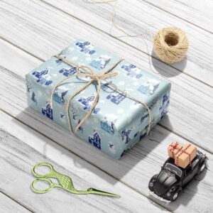 RiukRaiu Blue Christmas Wrapping Paper for Kids Adults - Winter Forest & Reindeer, Polar Bears, Country Houses, Holiday Cookies Designs - Xmas Gift Wrap with 6 Jumbo Sheets, 40 x 28 Inches Each