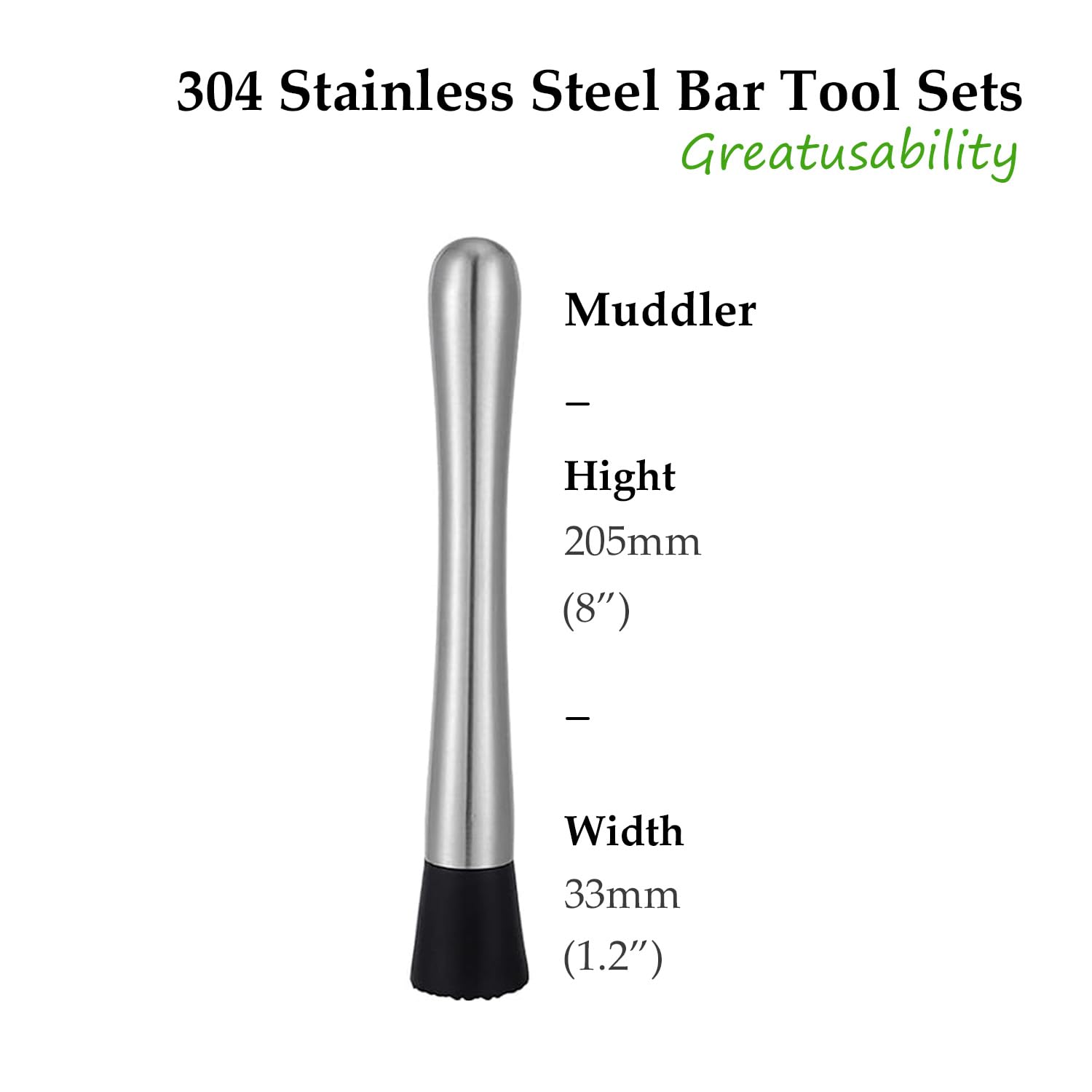 TNCO Muddler for cocktails,8" cocktail muddler for lemonade,Stainless Steel Bar Accessories Tools for Mojitos Fruit Drinks,Dishwasher Safe muddlers Bar Tool.