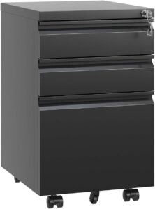 daokesecr filing cabinets for home office, 3 drawer file cabinet with lock, under desk home office cabinet, locking file cabinet for a4/letter/legal, fully assembled expect casters, matte black