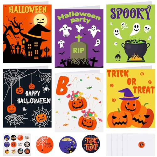 NEBURORA 30 Pack Halloween Greeting Cards with Envelopes and Stickers for Halloween Party Favors Gifts Goodie Bag Fillers