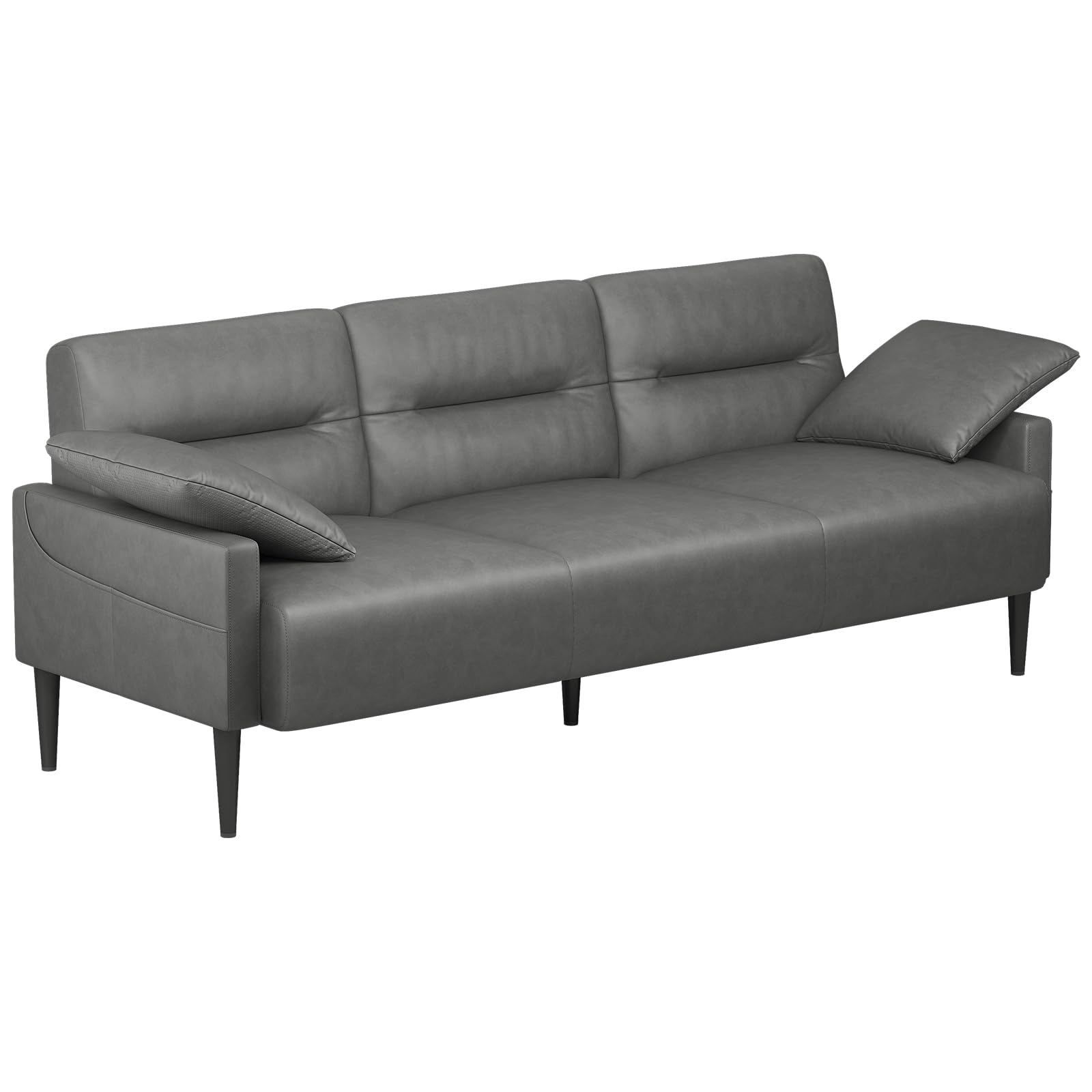 Fadware Faux Leather Sofa Couch, Modern 83 Inch 3 Seater Couches with Deep Seats and 2 Pillows for Living Room, Apartment, Office, Bedroom, Grey