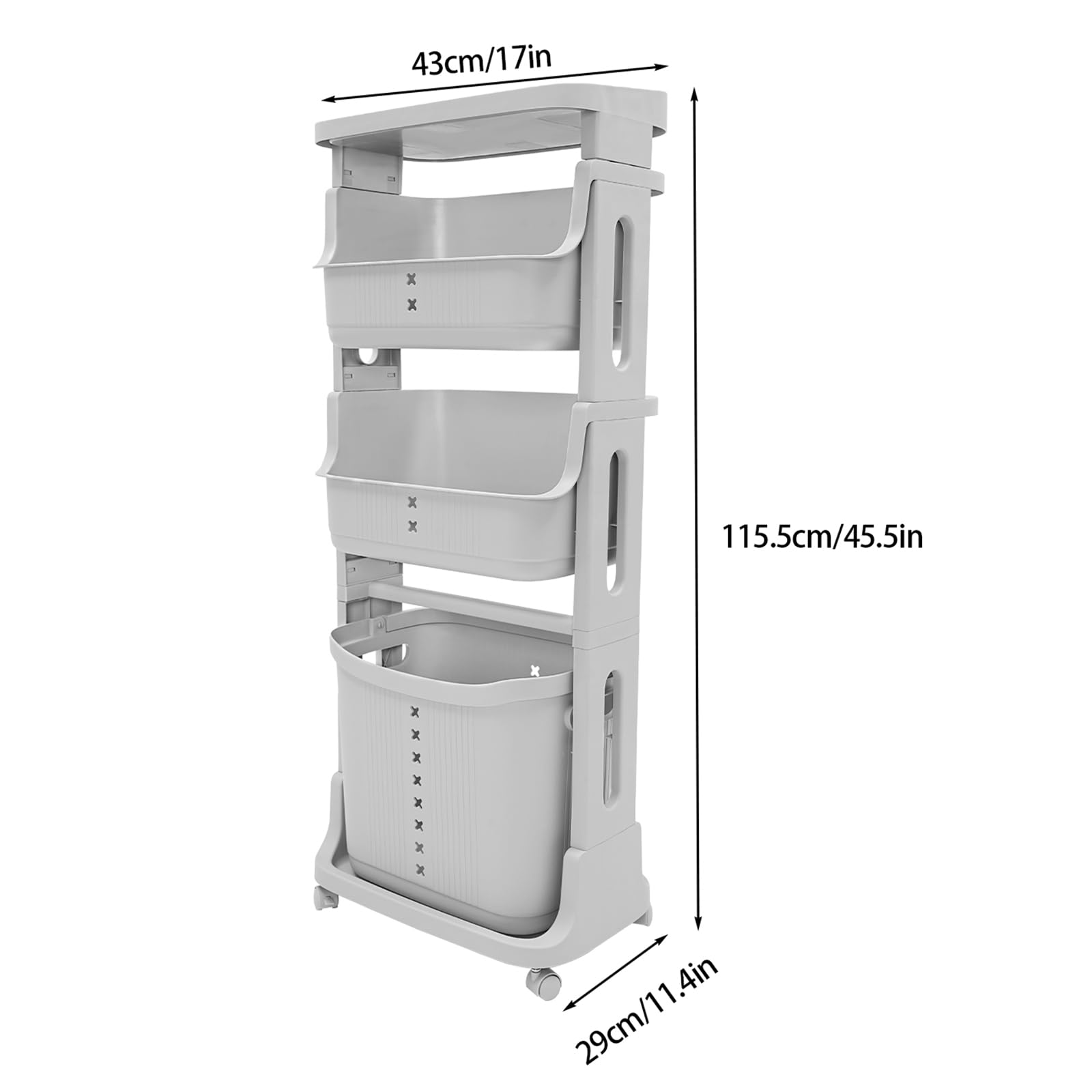 BENTFL 3 Layers Laundry Hamper Basket with 4 Wheels, Sorter Washing Laundry Hamper, Movable Clothes Storage Organizer