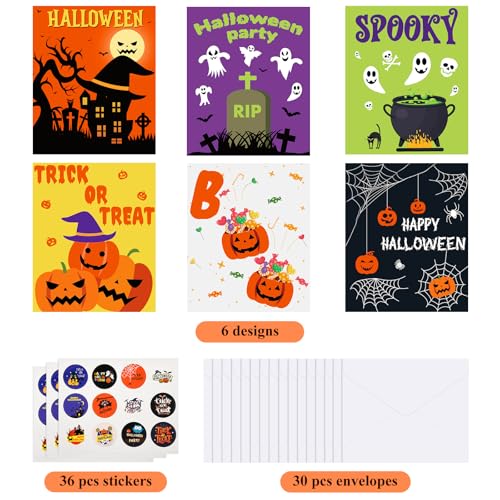 NEBURORA 30 Pack Halloween Greeting Cards with Envelopes and Stickers for Halloween Party Favors Gifts Goodie Bag Fillers