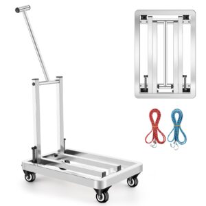 guozixin folding stainless steel hand truck, adjustable handle utility cart with 4 wheels & 2 lashing straps for moving, travel, shopping, office use, gardening,500 lb heavy duty luggage cart