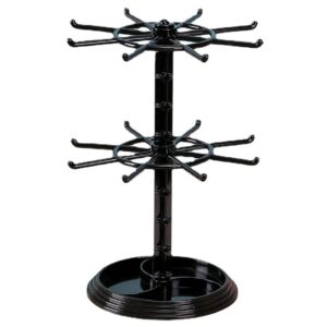 bracelet holder display 2 tier rotating bracelet display stand black with 16 hooks multipurpose adjustable height spinning stable jewelry rack with widened base & ring holder, keychain display