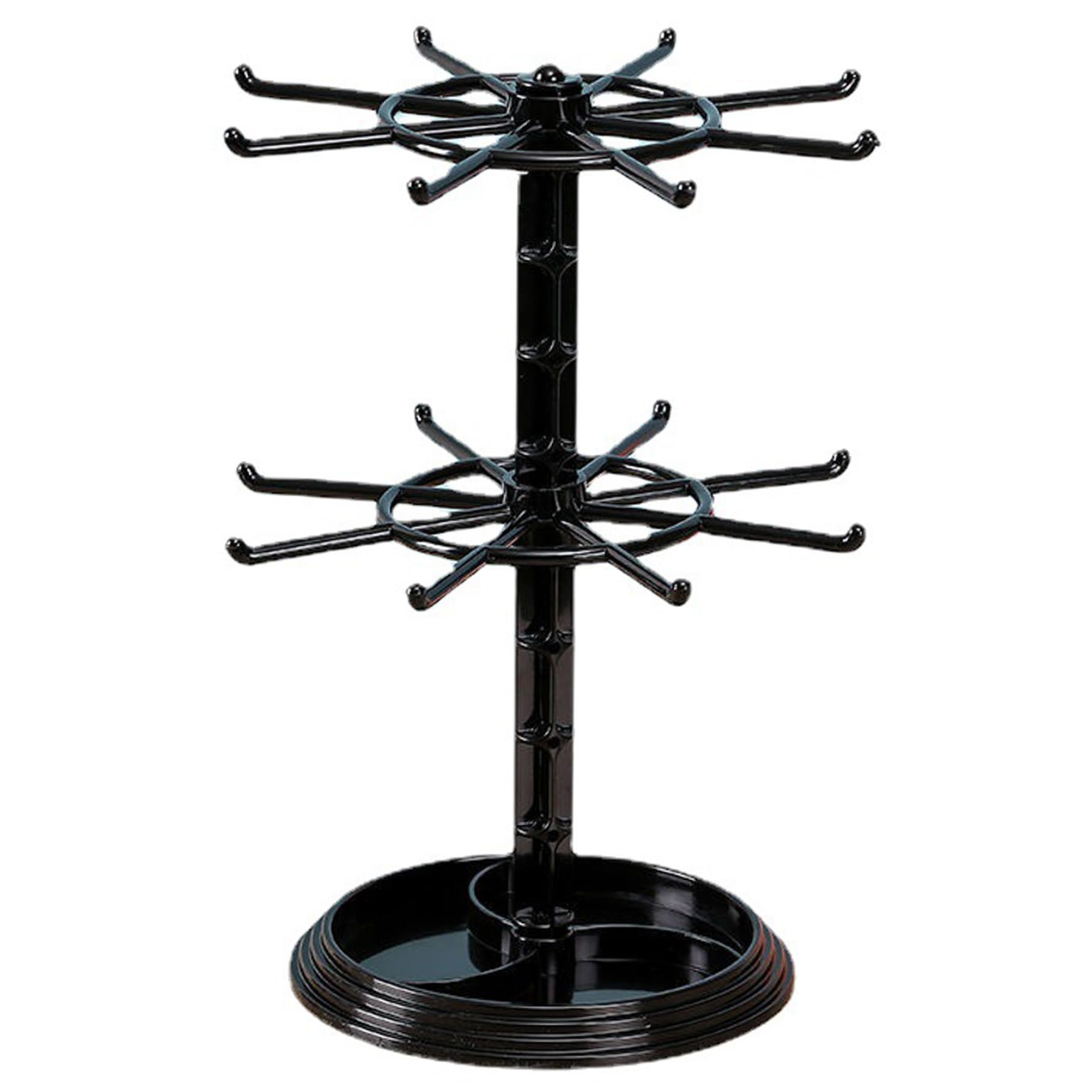 Bracelet Holder Display 2 Tier Rotating Bracelet Display Stand Black with 16 Hooks Multipurpose Adjustable Height Spinning Stable Jewelry Rack with Widened Base & Ring Holder, Keychain Display