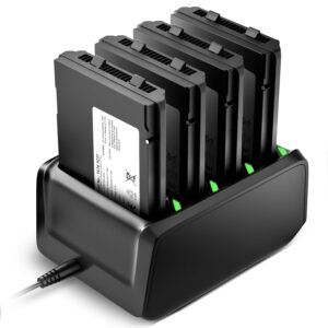 4-slot battery charger with 4 pack replacement batteries for zebra tc77, tc72, tc70, tc70x, tc75, tc75x barcode scanners - power adapter included with battery charging cradle