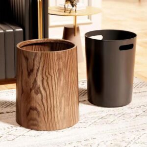 12/15L Trash Can with Lid,Wood Grain Trash Can,Walnut Brown Wood Grain Bathroom Garbage Can with Swing Top Lid,Household Trash Can with Removable Interior Waste Bucket for Home Office (Medium)