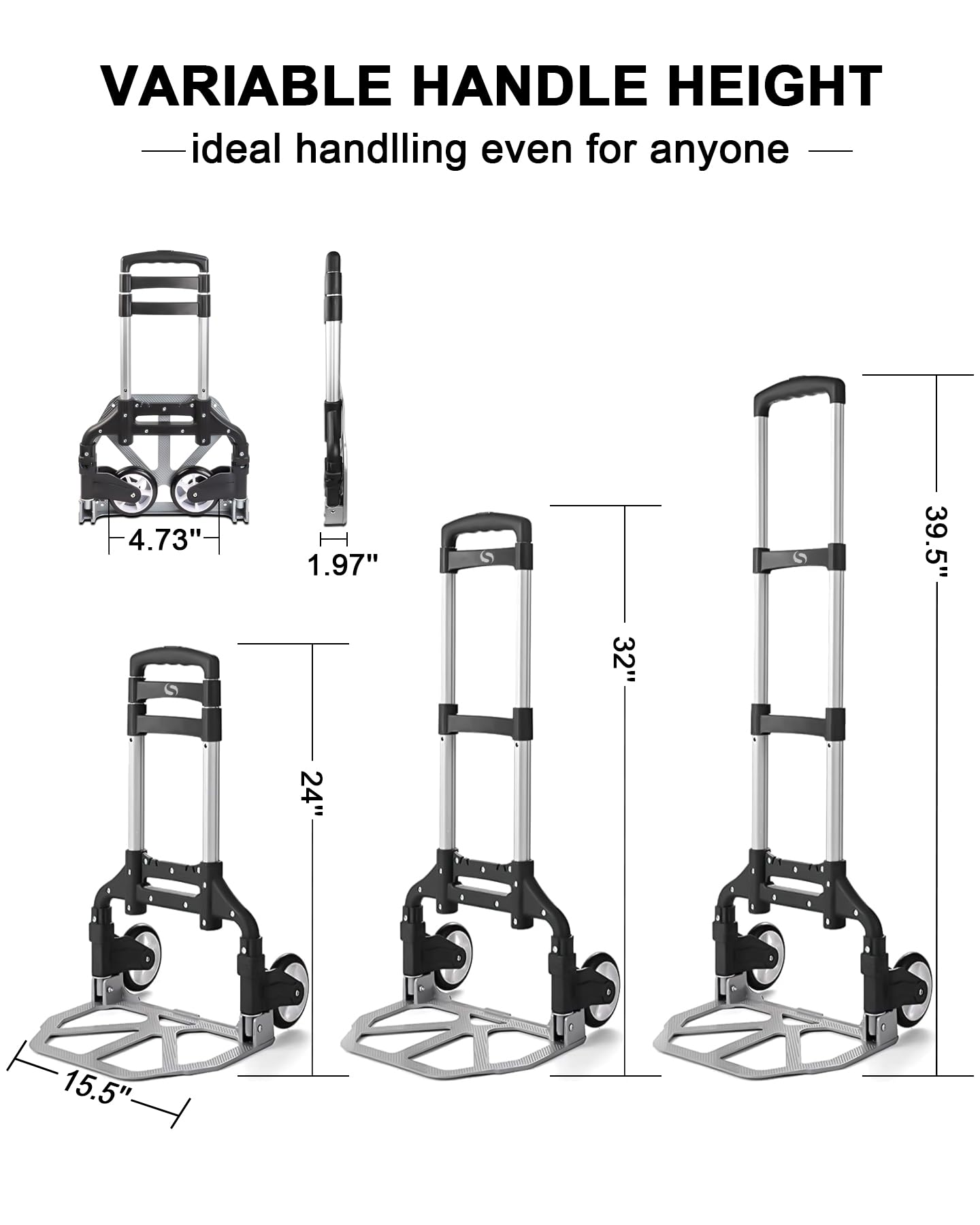 Folding Hand Truck, Dolly Cart with Wheels Foldable, Lightweight Aluminum Luggage Cart Portable Collapsible Trolly for Utility Cart, Hand Trucks for Moving Travel Shopping Airport Office