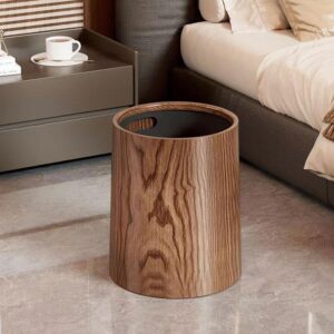 12/15l trash can with lid,wood grain trash can,walnut brown wood grain bathroom garbage can with swing top lid,household trash can with removable interior waste bucket for home office (medium)