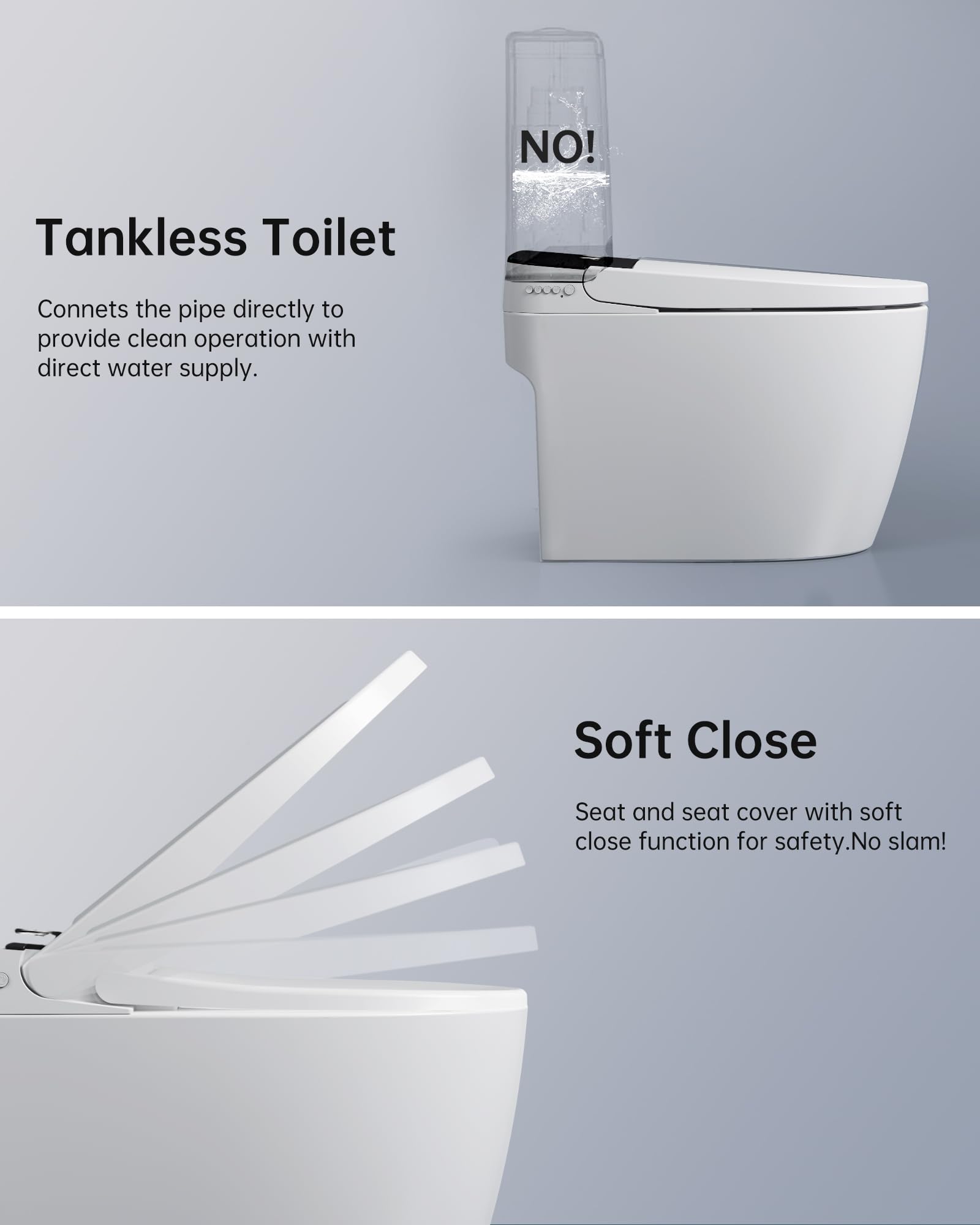 Smart Toilet,One Piece Bidet Toilet for Bathroom with Auto Open & Close Lid and Seat,Warm Water and Dry,Heated Seat,Foot Sensor and Night Light, Auto Flush