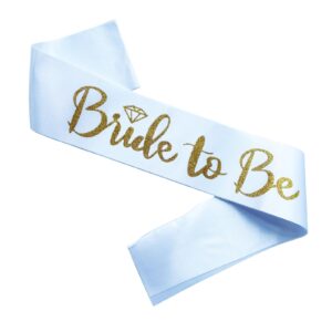 ashaqshnglee bride to be sash, bachelorette party sash for bridal shower wedding party favors accessories supplies engagement gifts,white satin with glitter letter gold