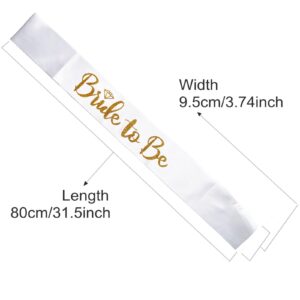 Ashaqshnglee Bride to Be Sash, Bachelorette Party Sash for Bridal Shower Wedding Party Favors Accessories Supplies Engagement Gifts,White Satin with Glitter Letter Gold