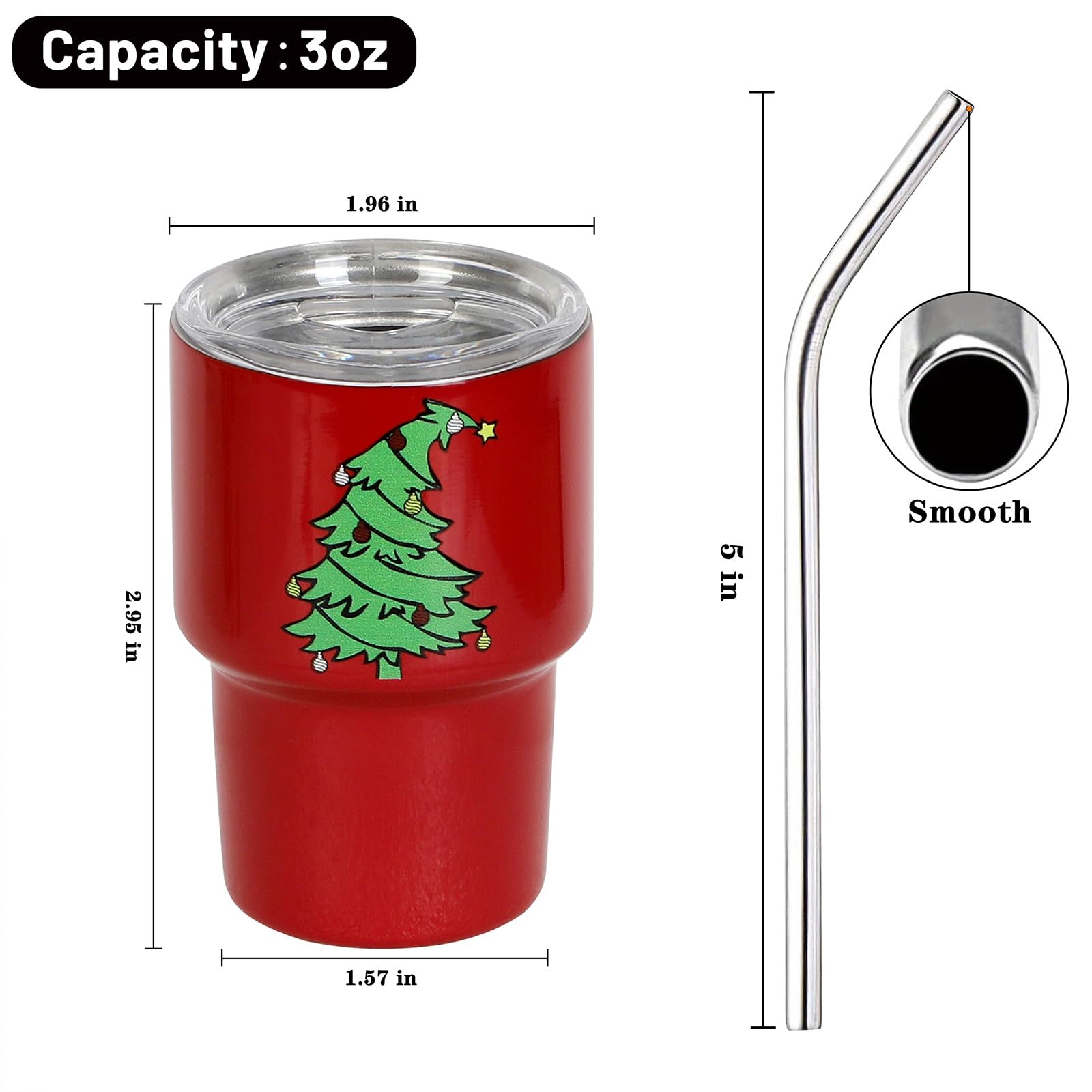 LSBIYUTEFO Mini Shot Glasses with Lids and Straws, 3 oz Cute Christmas Style Stainless Steel Insulated Sublimation Tumbler Cup for Drink Cocktail Bar Beach Party Gift (6 Packs)