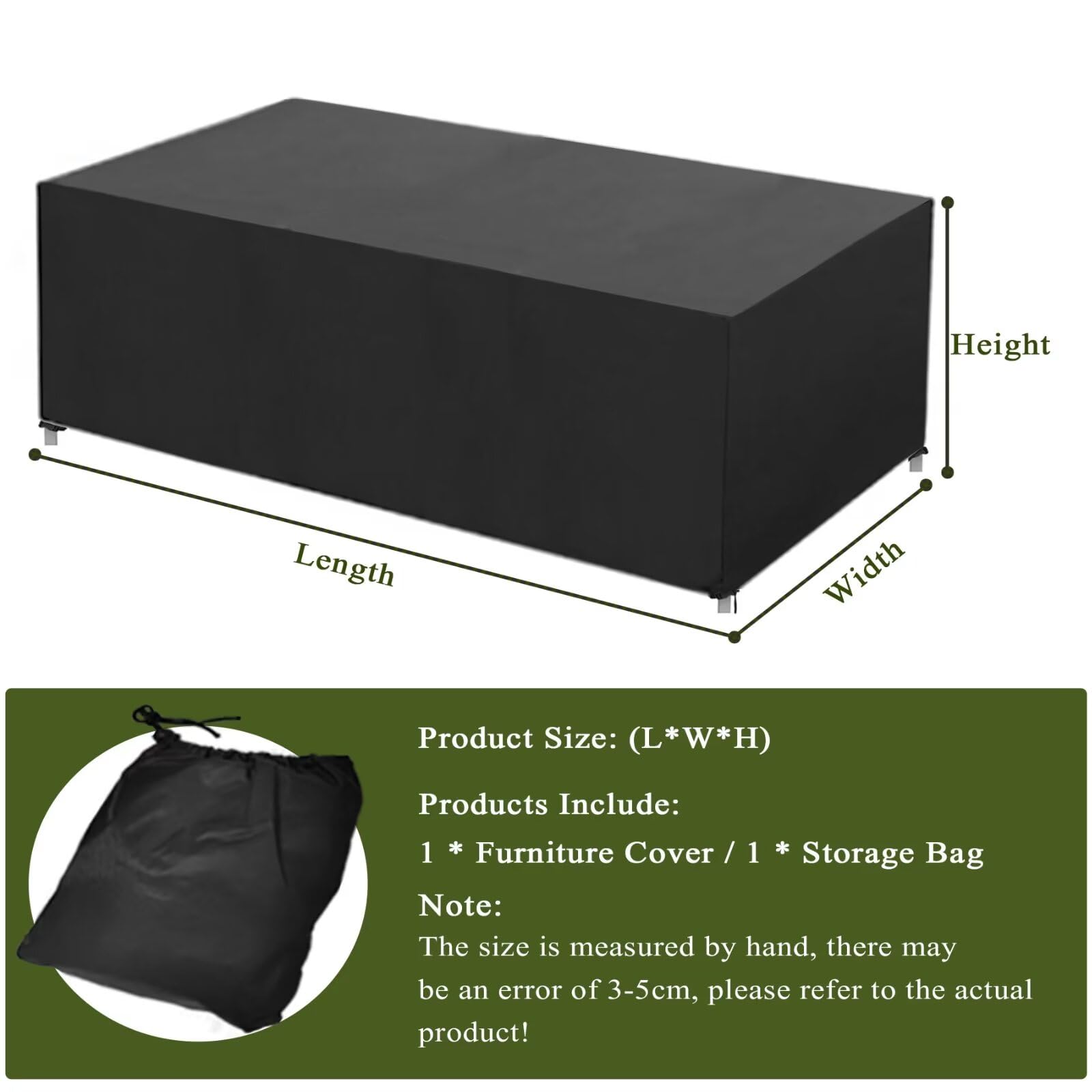 Patio Furniture Covers Heavy Rectangular Outdoor Couch Cover, 420D Waterproof Furniture Covering Anti-UV Windproof Patio Table Covers for Table Chair Rattan Furniture Black L59 xW59 xH30