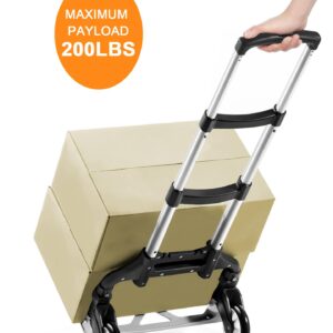 Folding Hand Truck, Dolly Cart with Wheels Foldable, Lightweight Aluminum Luggage Cart Portable Collapsible Trolly for Utility Cart, Hand Trucks for Moving Travel Shopping Airport Office