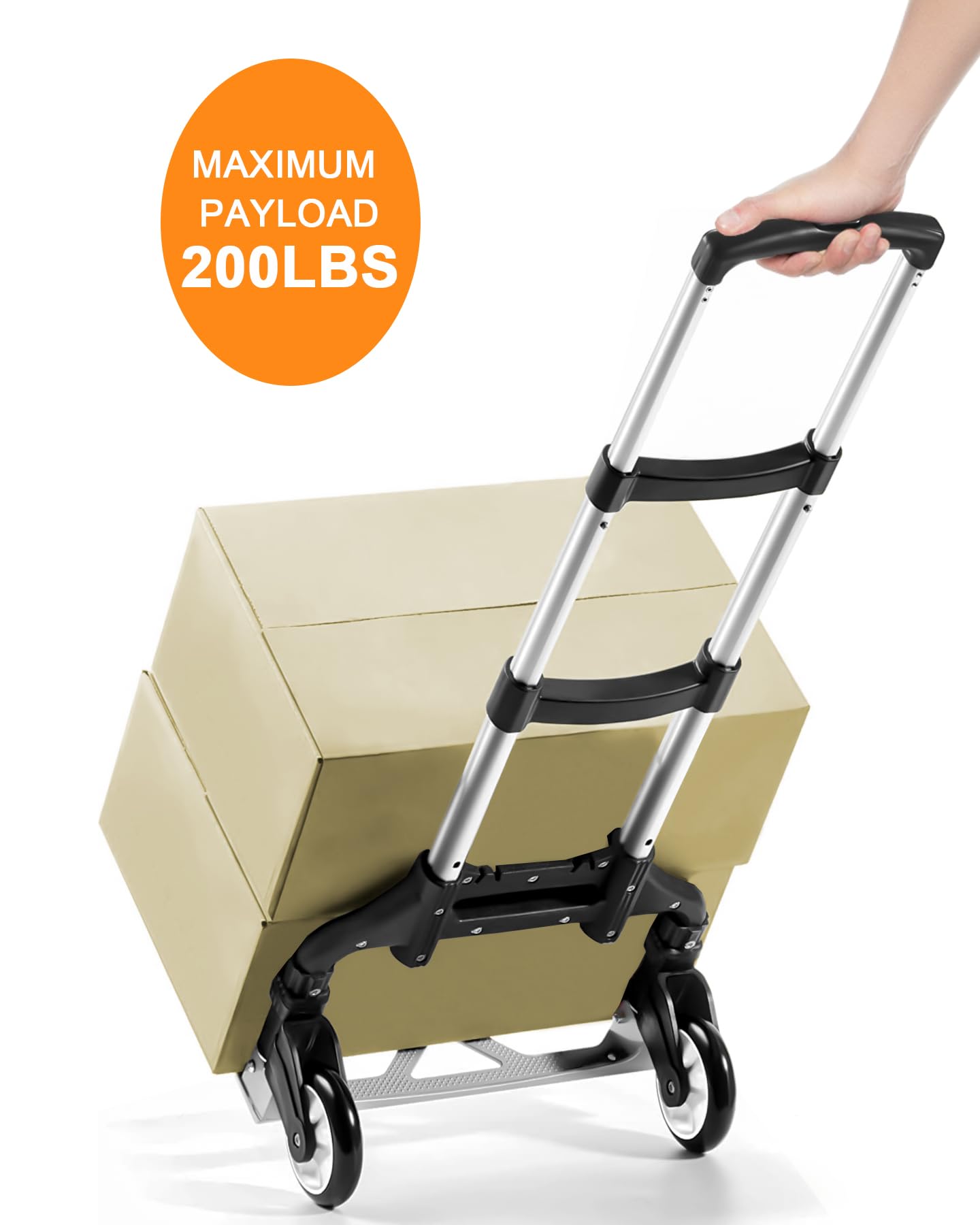 Folding Hand Truck, Dolly Cart with Wheels Foldable, Lightweight Aluminum Luggage Cart Portable Collapsible Trolly for Utility Cart, Hand Trucks for Moving Travel Shopping Airport Office