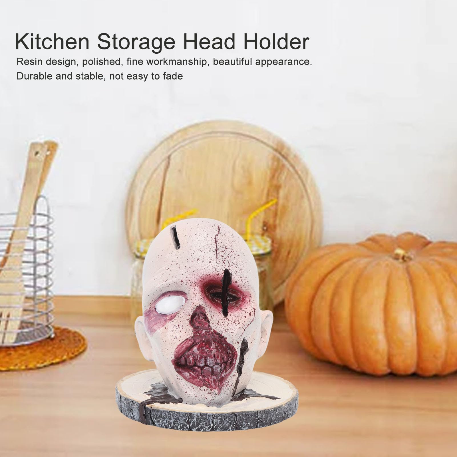 Topyond Skull Knife Holder,Halloween Kitchen Storage Head Holder Multifunctional Stable Decorative Horror Head Kitchen Storage Rack for Home