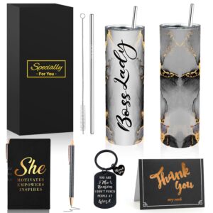 boss lady gifts for women, best boss gifts for women with 20 oz boss lady tumbler notepad ballpoints keychain thank you gift cards, boss birthday gifts & boss christmas gifts for women(black)