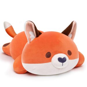 mewaii cute fox plush pillow, kawaii plushies red fox stuffed animals, squishy plushies, cuddle plush pillow for boys & girls