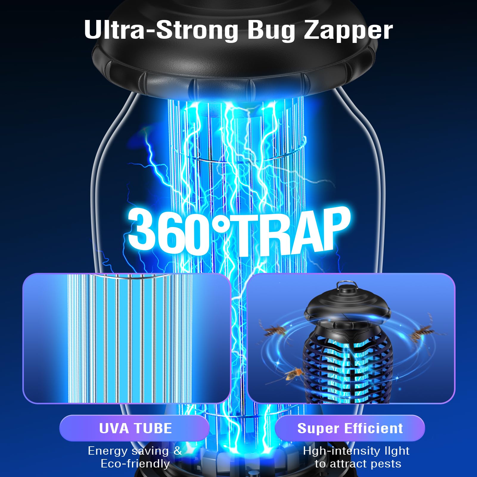 Bug Zapper Outdoor 4200V Electronic Mosquito Zapper Fly Traps Outdoor Mosquito Repellent Killer Inside/Outside for Home, Patio, Backyard, Black