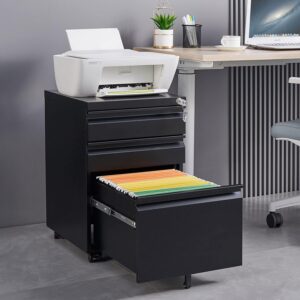 Daokesecr Filing Cabinets for Home Office, 3 Drawer File Cabinet with Lock, Under Desk Home Office Cabinet, Locking File Cabinet for A4/Letter/Legal, Fully Assembled Expect Casters, Matte Black