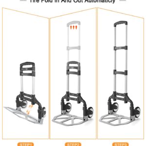 Folding Hand Truck, Dolly Cart with Wheels Foldable, Lightweight Aluminum Luggage Cart Portable Collapsible Trolly for Utility Cart, Hand Trucks for Moving Travel Shopping Airport Office