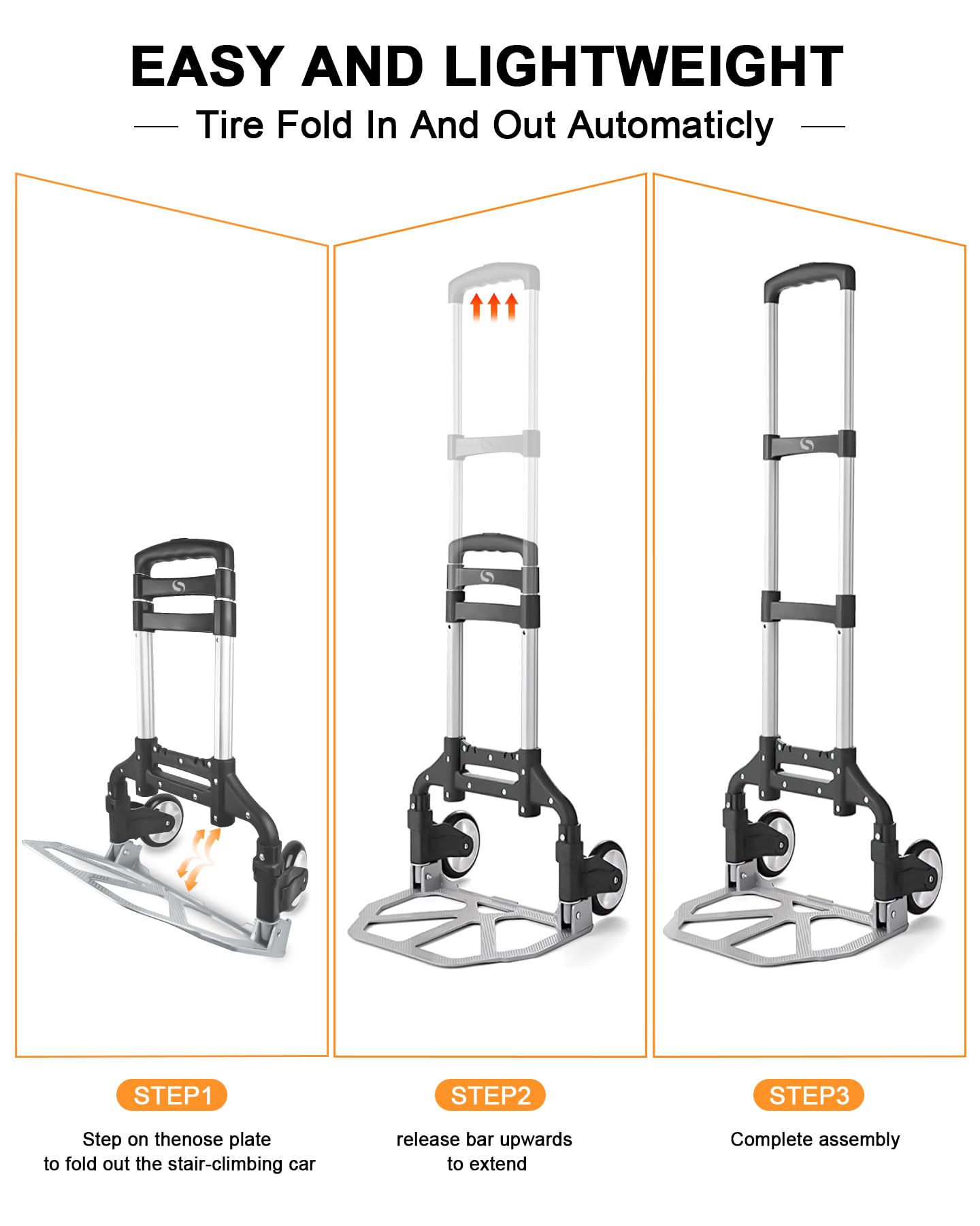 Folding Hand Truck, Dolly Cart with Wheels Foldable, Lightweight Aluminum Luggage Cart Portable Collapsible Trolly for Utility Cart, Hand Trucks for Moving Travel Shopping Airport Office