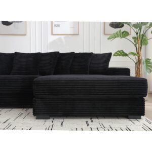 JUSTONE 111'' Modern Sectional Sofa Cloud Couch for Living Room, L Shaped Sofa, Corduroy,Right Chaise Daybed with Armrests,Eight Throw Pillows,Easy to Assemble,Black