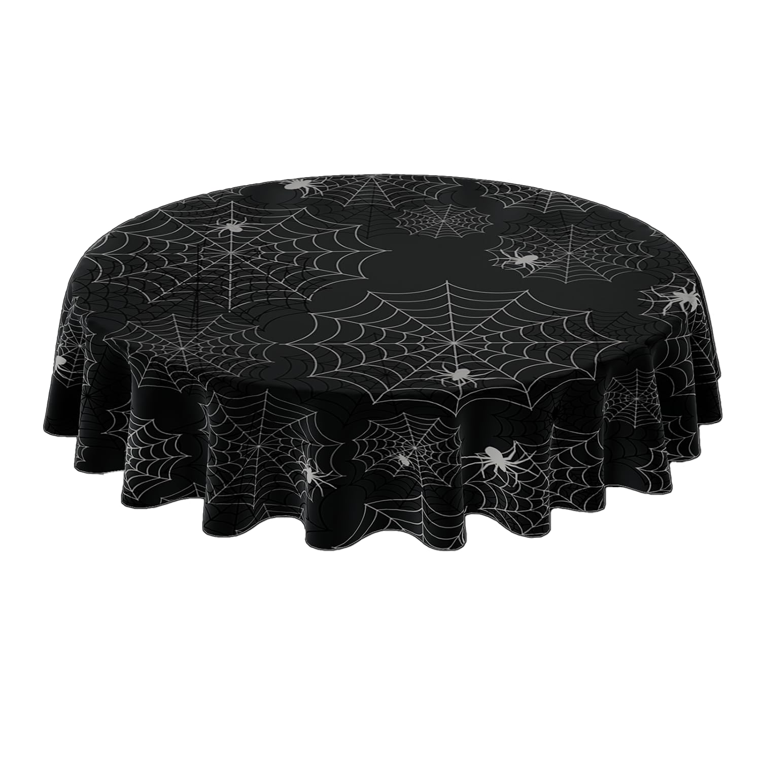 AUSHENKE Halloween Polyester Tablecloth Fabric Round Black Spider Web Tablecloth Halloween Round Washable Table Cover for Halloween Dinning Table Decorations, 55 Inch