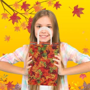 Tenceur 48 Pcs Fall Gift Bags Bulk Fall Candy Bags Kraft Paper Orange Gift Bags Maple Leaf Elements Party Treat Bags with Handles for Thanksgiving Autumn Wedding Birthday Party Favors