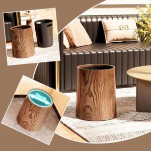 12/15L Trash Can with Lid,Wood Grain Trash Can,Walnut Brown Wood Grain Bathroom Garbage Can with Swing Top Lid,Household Trash Can with Removable Interior Waste Bucket for Home Office (Medium)