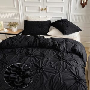 MEBAMY Queen Duvet Cover Set Black: Flower Microfiber 3 Pieces Bedding Cover Set Queen, Hotel Resort Style Comfort Cover Set with Zipper Closure, Soft Breathable Comfy